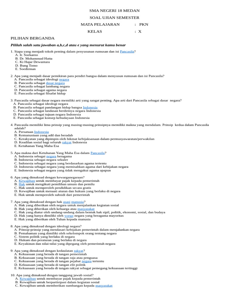 Soal Kelas X PKN | PDF | Politics Of Indonesia | Politics