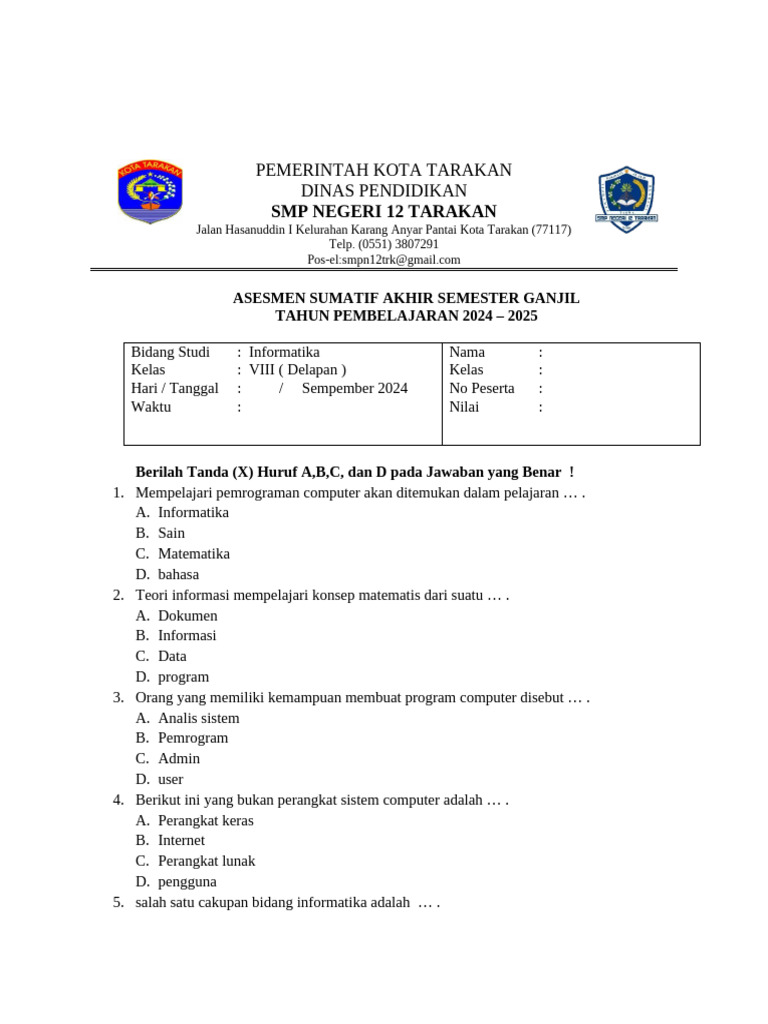 soal informatika kls 8 | PDF