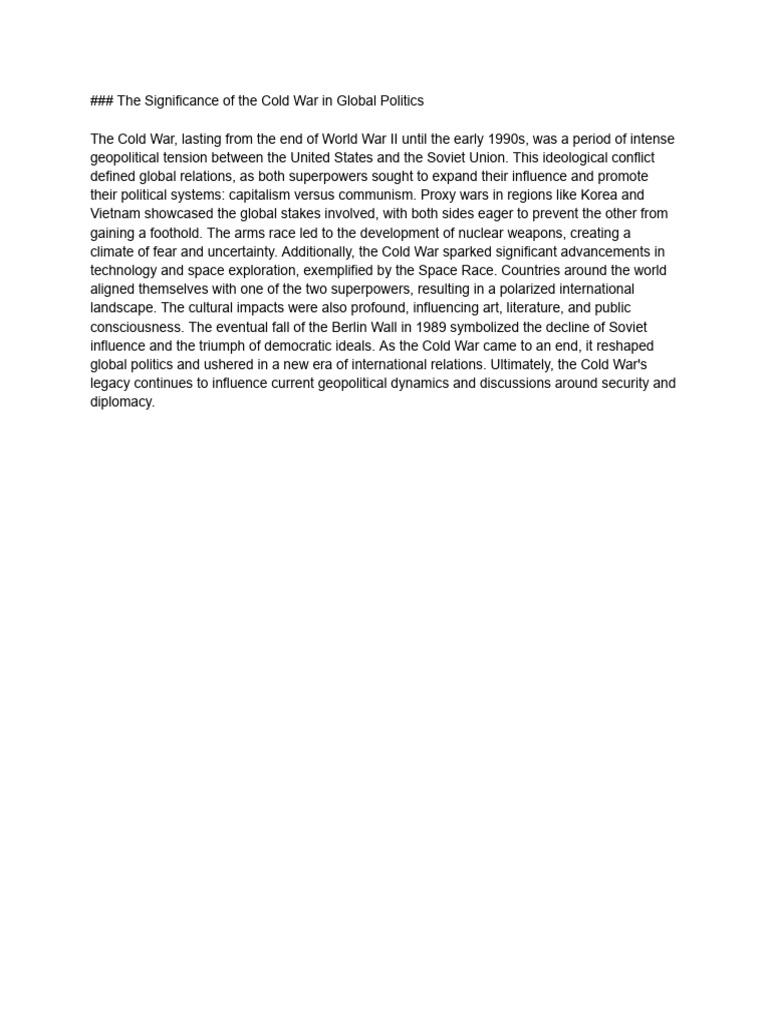 The Significance of The Cold War in Global Politics | PDF