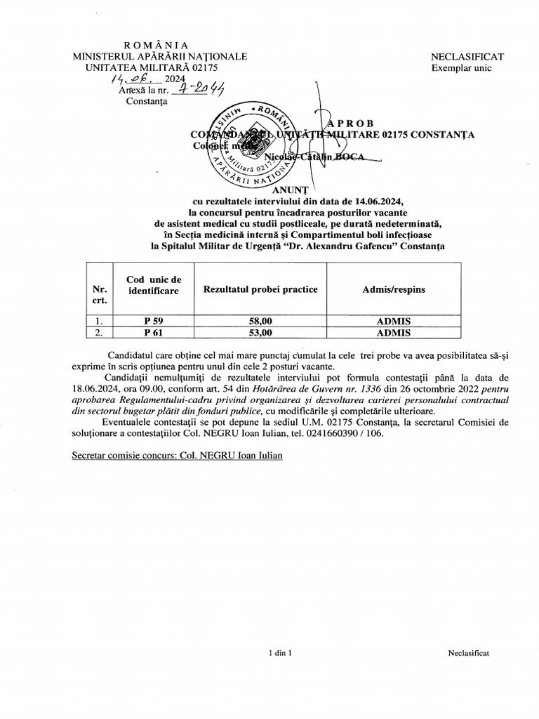 Anunt Rezultate Proba Interviu Asistent Medical Sectia Medicina Interna ...