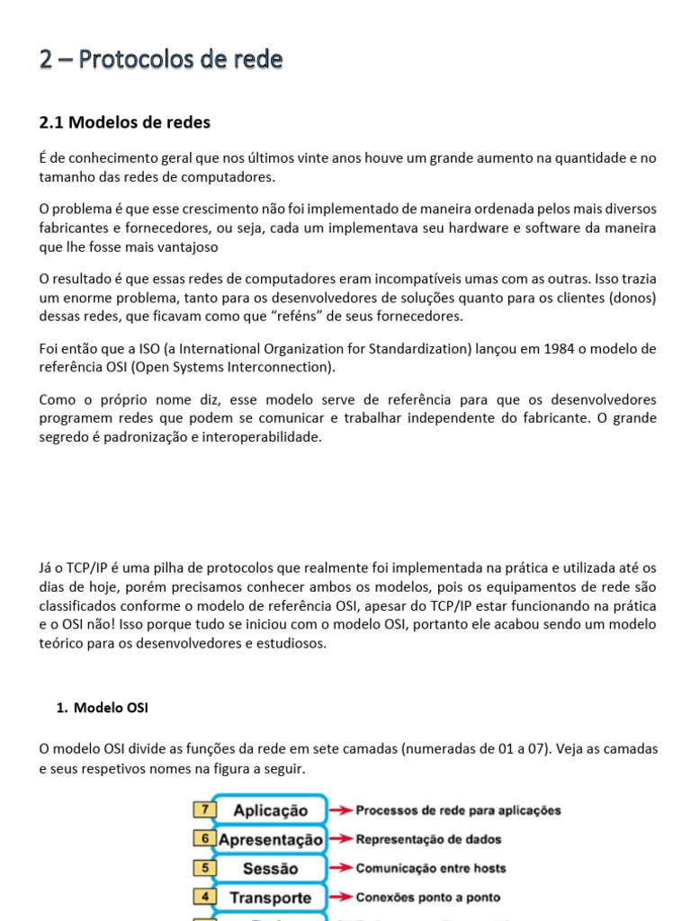 Protocolos de Rede (2.1 Até 2.2) | PDF | Modelo OSI | Suíte de ...