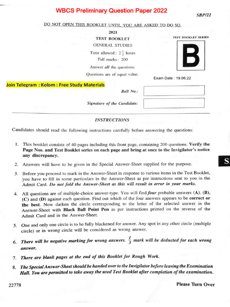 WBCS 2022 Prelims Question Paper | PDF
