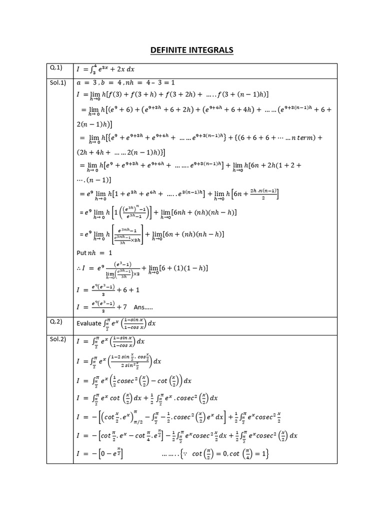 CBSE Worksheets For Class 12 Definite Integrals Assignment 06 | PDF