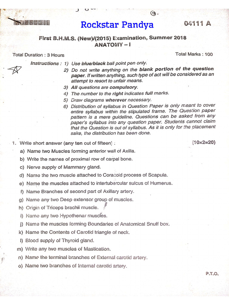 1st BHMS (2015) - 2018 - Summer - Question Paper | PDF