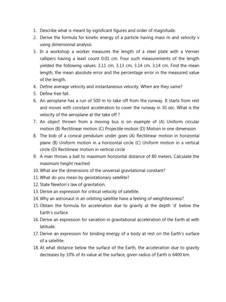 11 Physics Question Bank | PDF