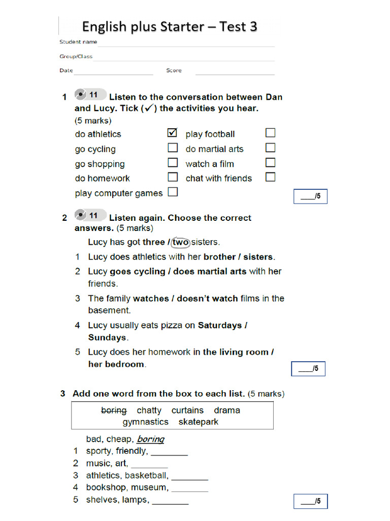 English Plus Test 3 Updated | PDF