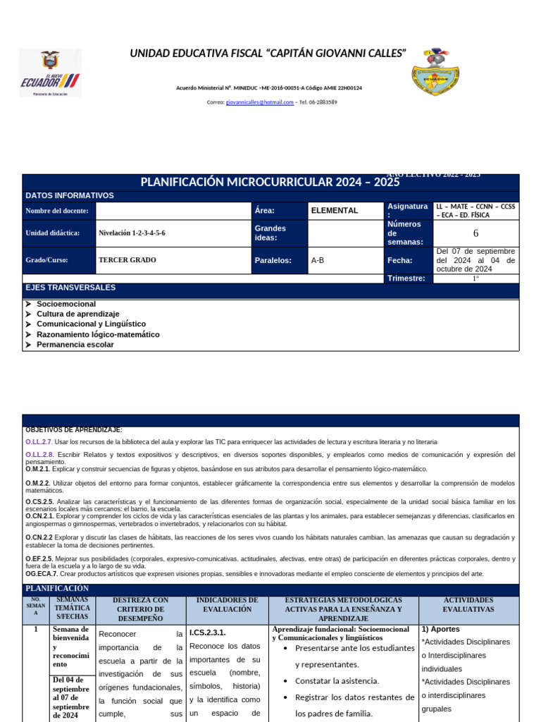 Planificación de Tercer Grado Semanas 1, 2,3,4,5,6 | PDF