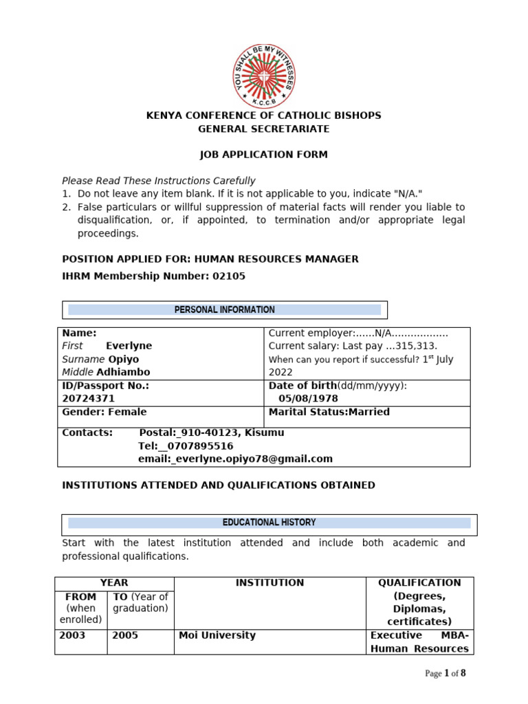 KCCB HRM Application Form | PDF