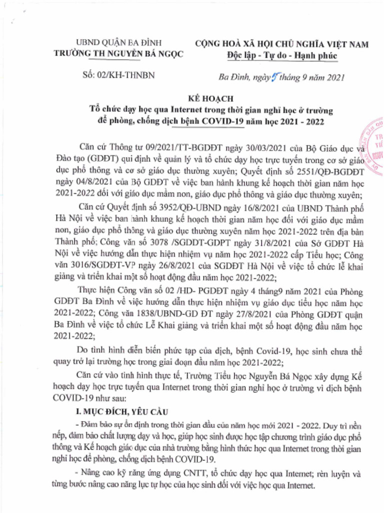 KH Day Hoc Truc Tuyen TH Nguyen Ba Ngoc - PGD Da Phe Duyet 87b4581ac6 | PDF