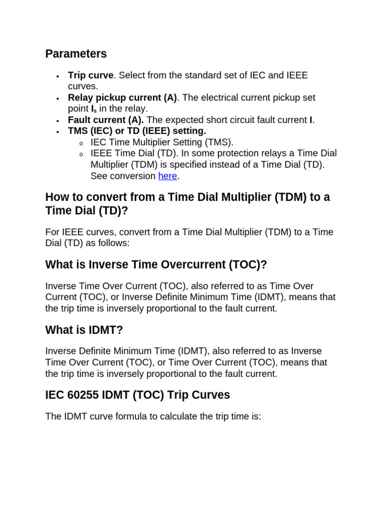 IEC and IEEE Relay Operating Time Calculation | PDF