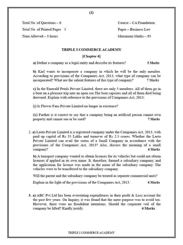 BL QP CH 6 (95 Marks) | PDF