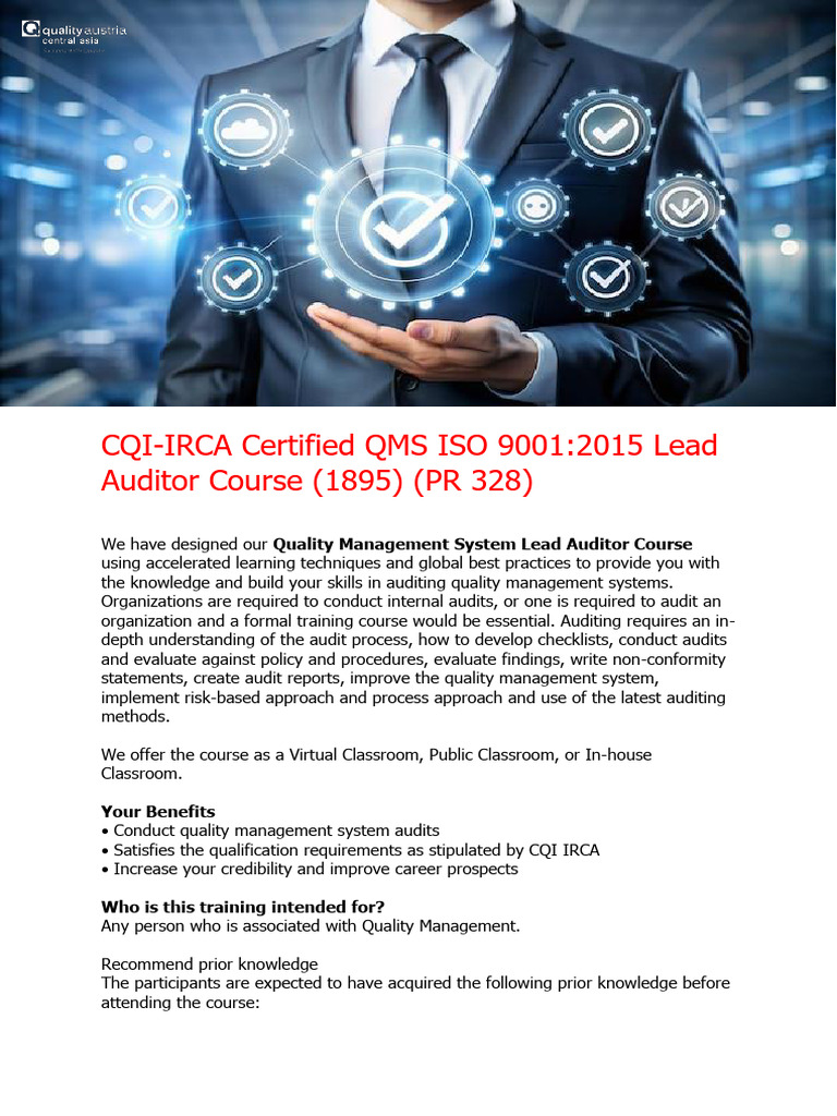 ISO 9001 Lead Auditor Course - Quality Austria Central Asia | PDF
