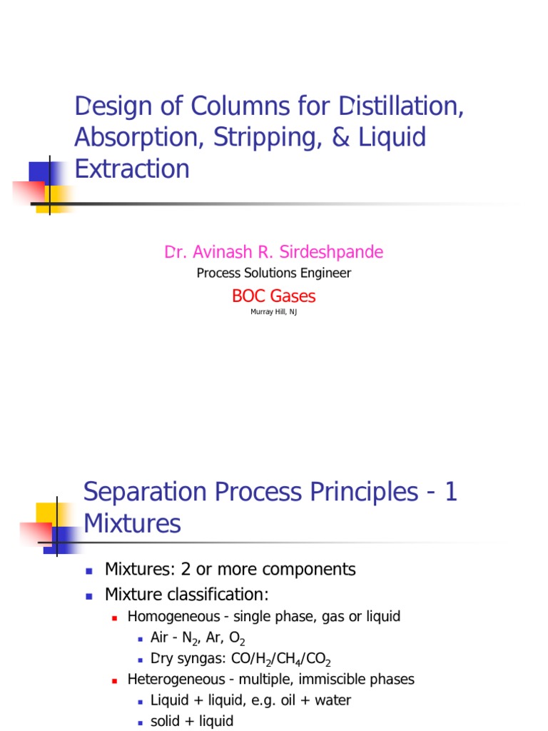 Design of Columns For Distillation Absorption Stripping | PDF