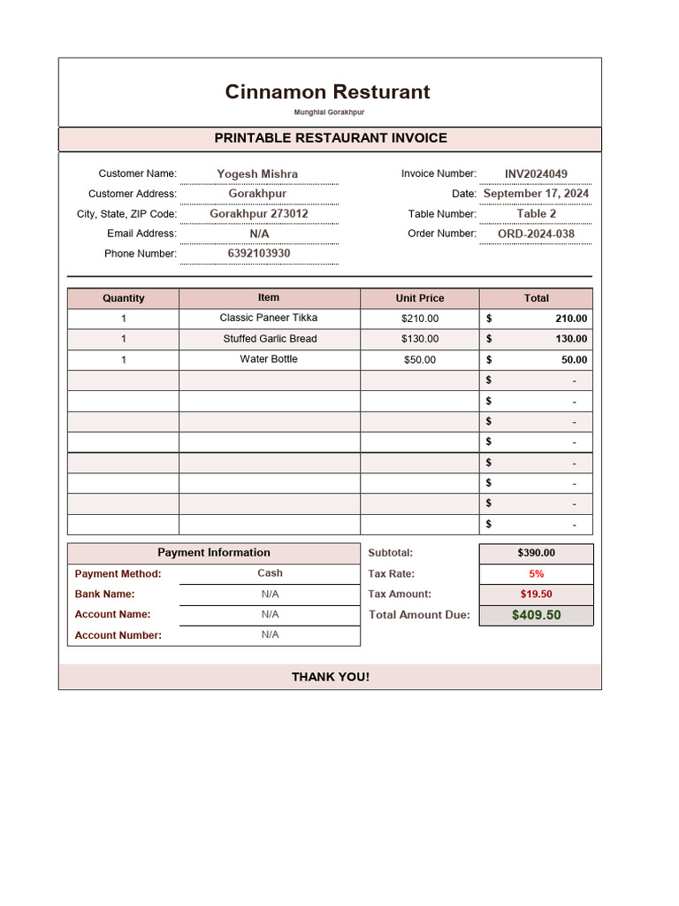 Restaurant Bill | PDF