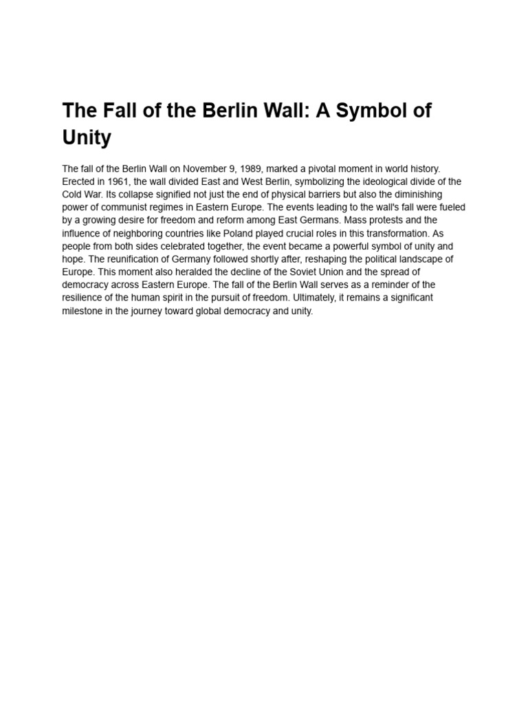 The Fall of The Berlin Wall - A Symbol of Unity | PDF