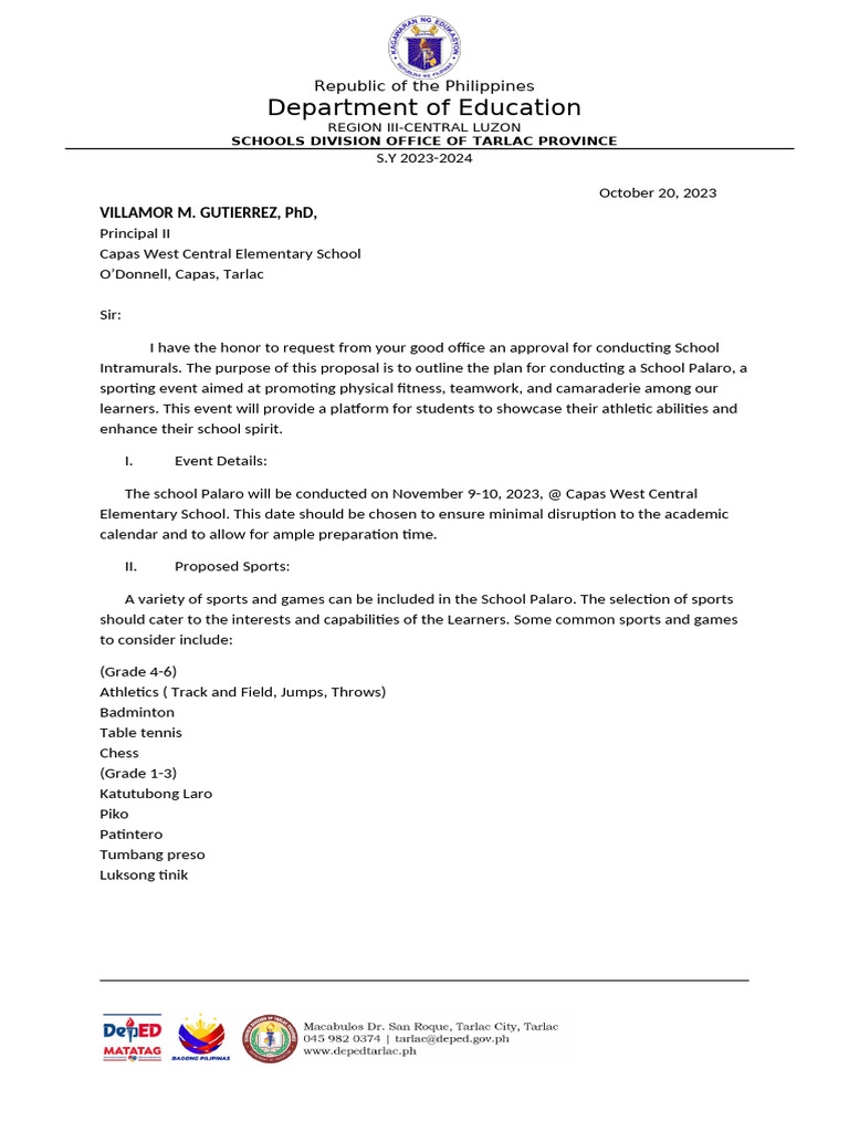 Proposal-School Intrams-2024-2025 | PDF | Sports