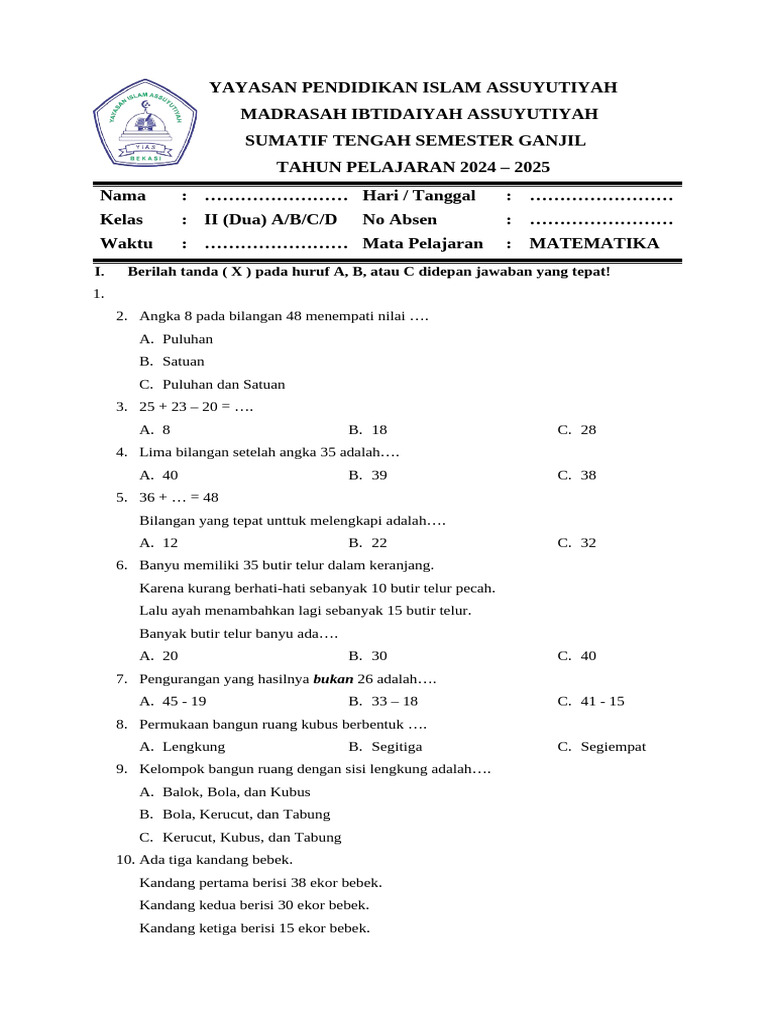 STS MTK, B.arab, Pjok | PDF