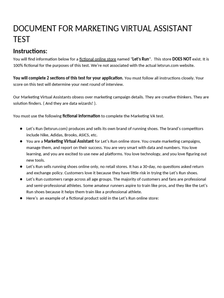 Document For Marketing Virtual Assistant Test | PDF