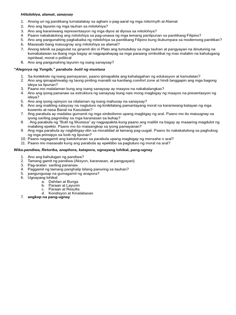 Pointers Sa Filipino 10 PAG ARALAN | PDF