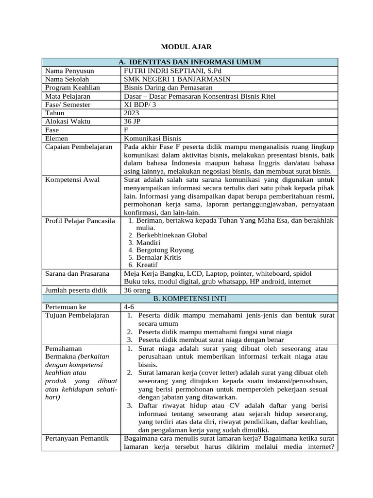 cp elemen 4 tema surat bisnis | PDF