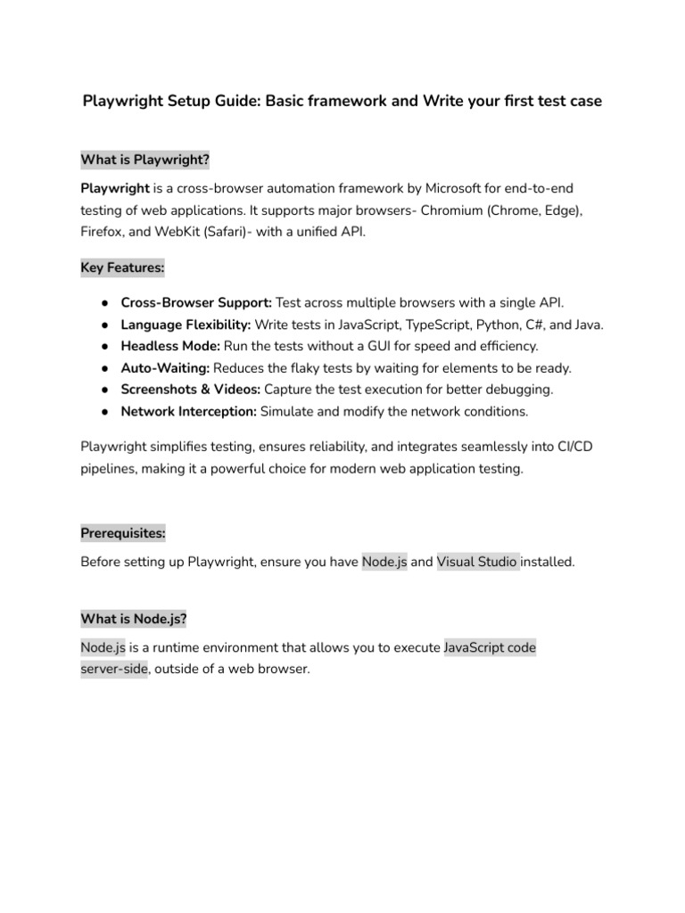 Playwright Setup + Basic Framework + Write First Test Case | PDF