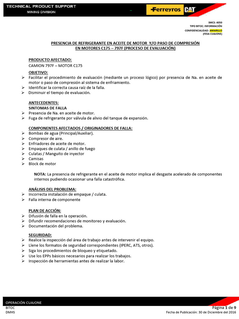 BITOC 797F - PRESENCIA DE Na EN MOTOR C175 - 797F | PDF