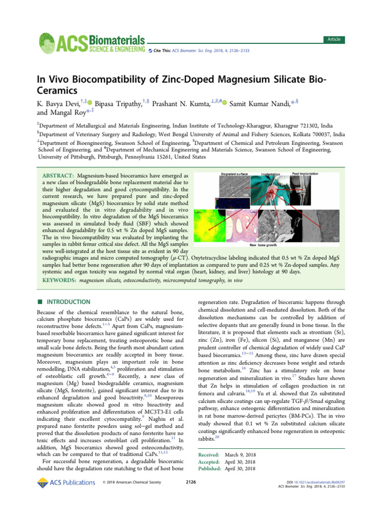 ACS Biomaterials Sci & Engg-Zn Doped | PDF