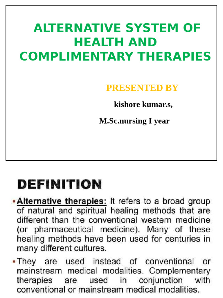 Alternative System of Health and Complimentay Therapies | PDF