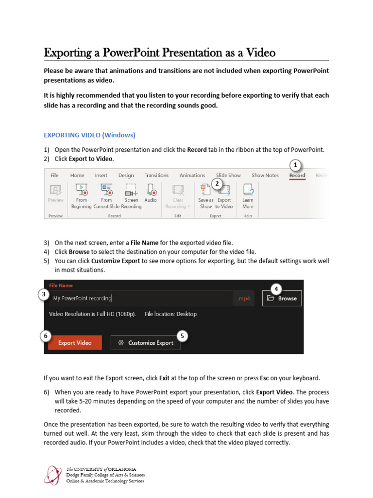 Exporting Powerpoint As Video | PDF