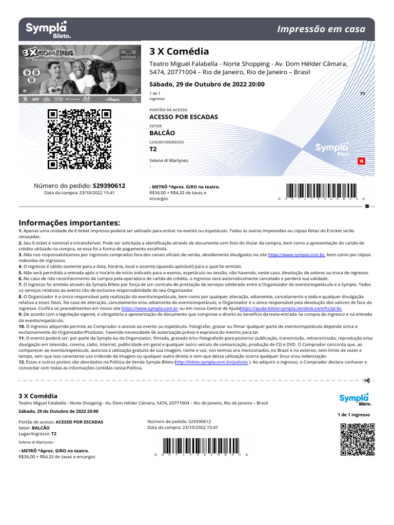 ingresso teatro Miguel Falabela | PDF