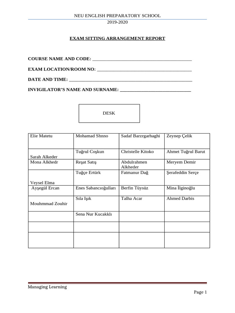 Exam Sitting Arrangement Report Empty | PDF