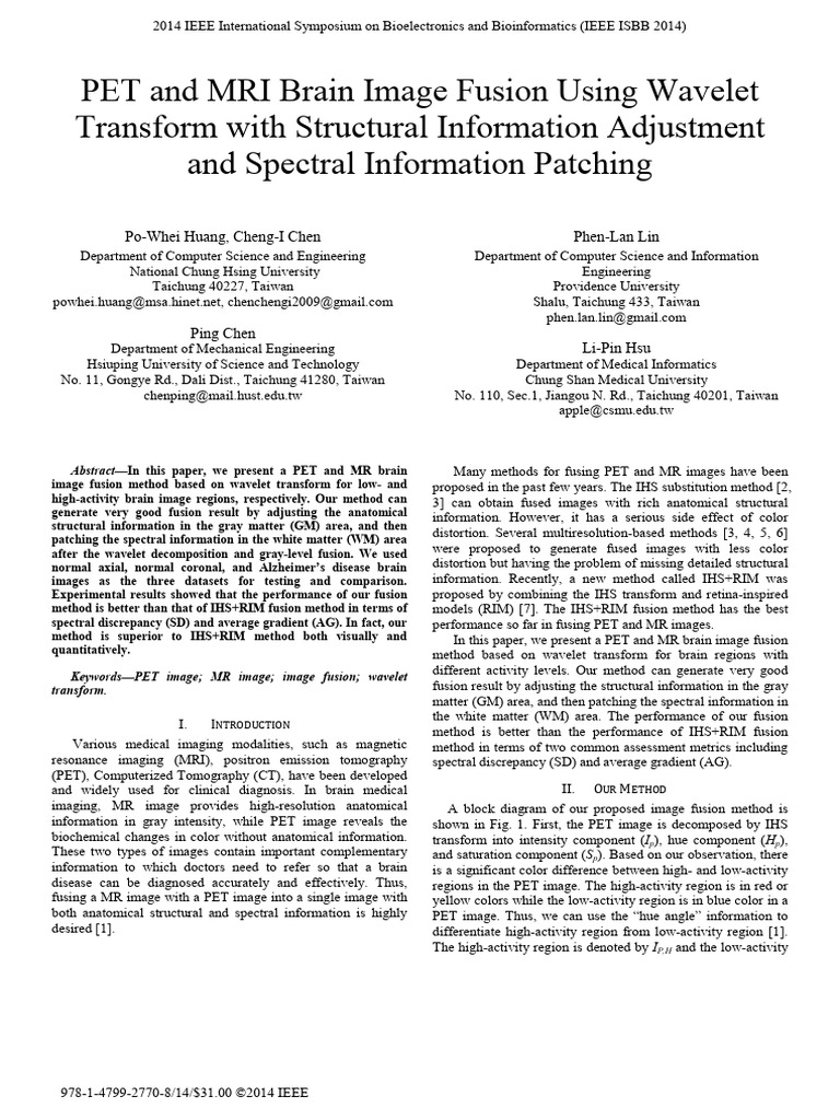 PET and MRI Brain Image Fusion Using Wavelet Transform With Structural ...