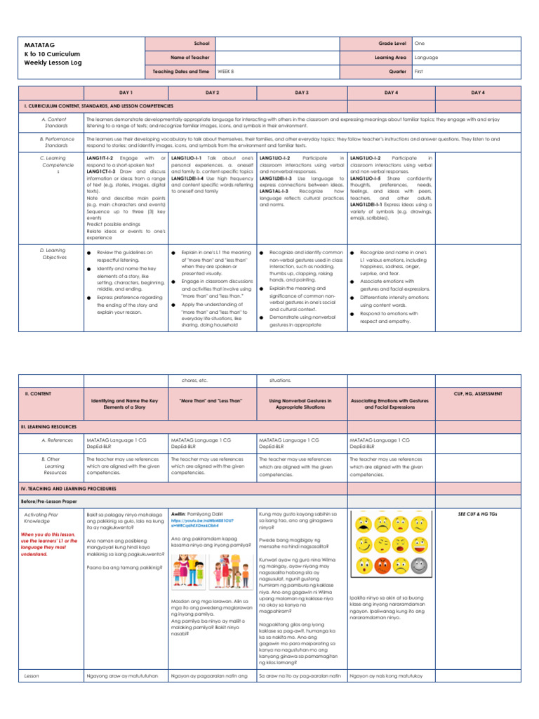W8 Q1 Language1 Matatag DLL | PDF