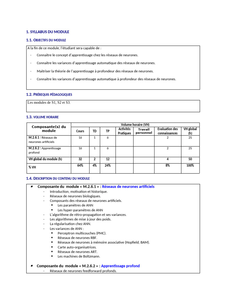 Syllabus Du Module 1.1. O: Les Modules de S1, S2 Et S3 | PDF