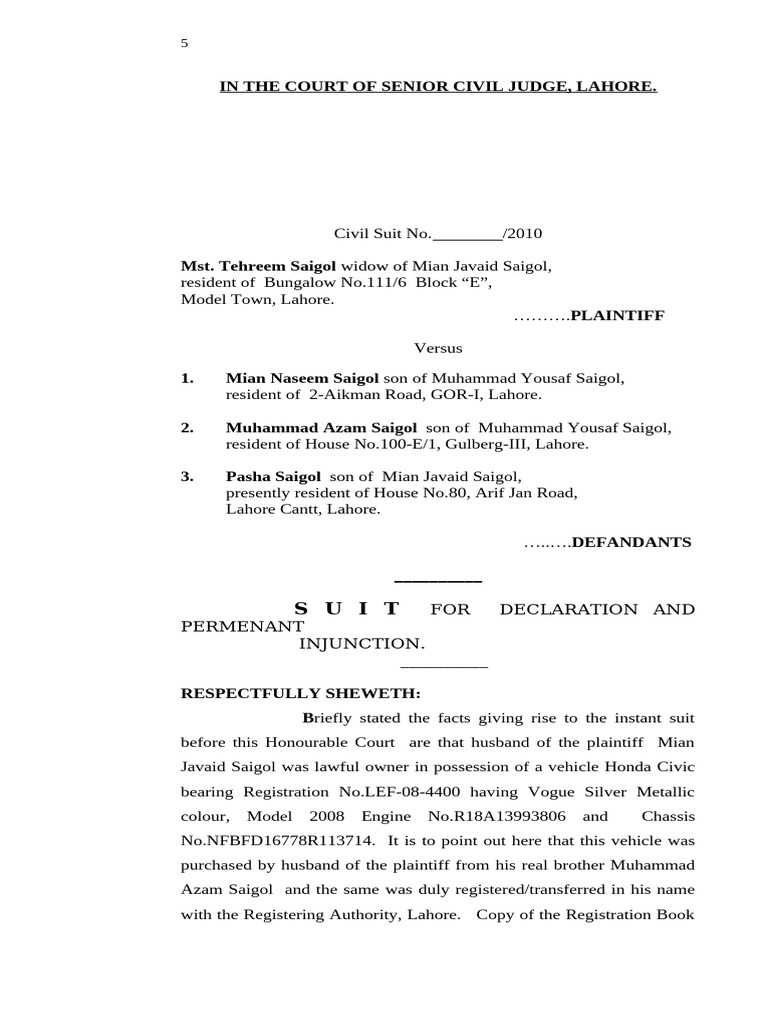 6 - Suit For Declaration - Gift | PDF | Affidavit | Law