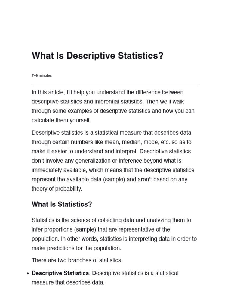 What Is Descriptive Statistics Built in | PDF