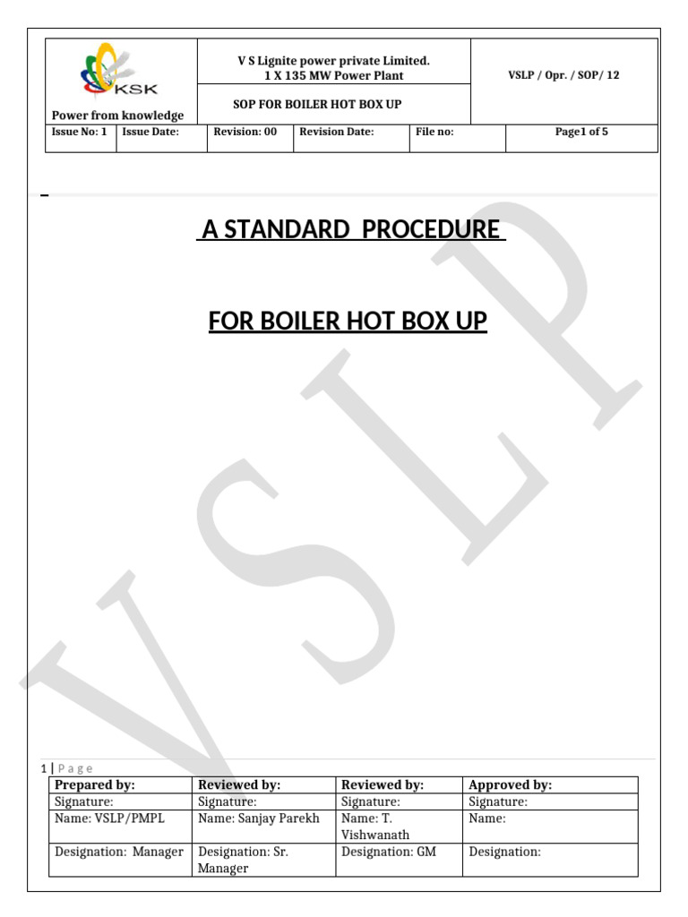 SOP Boiler Hot Box Up New | PDF