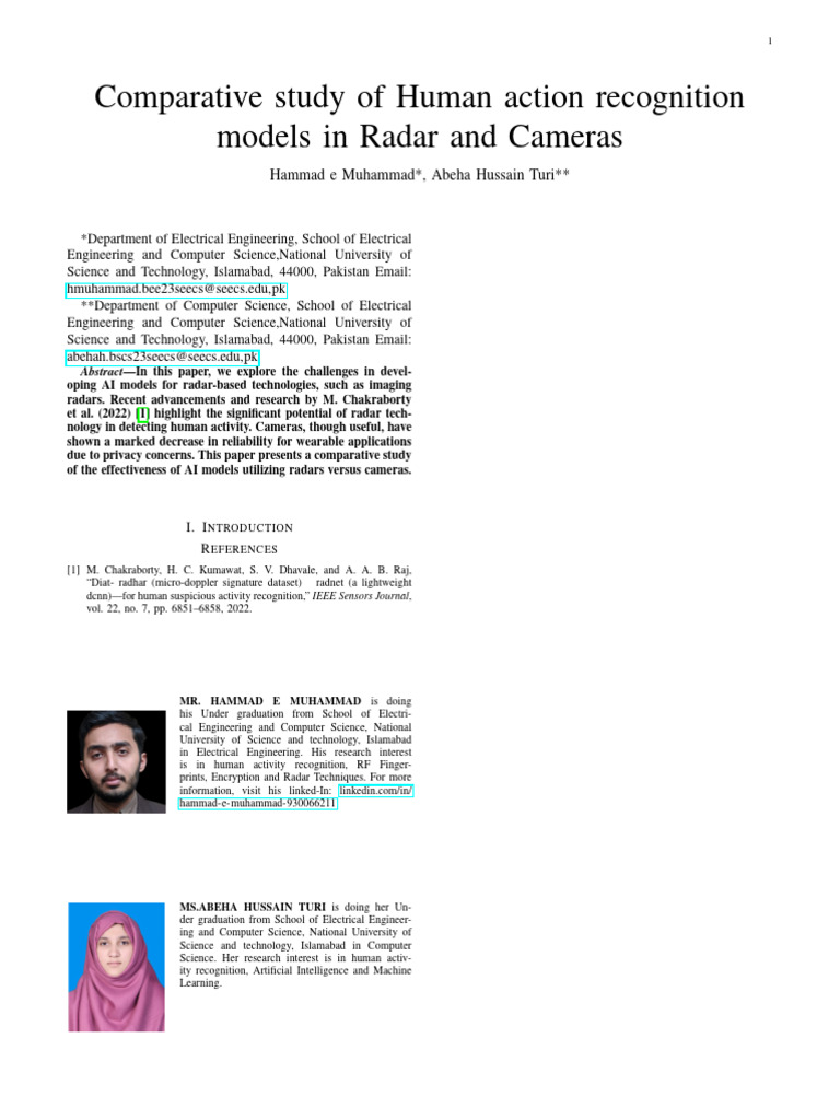 Comparative Study of Human Action Recognition Models in Radar and Cameras | PDF