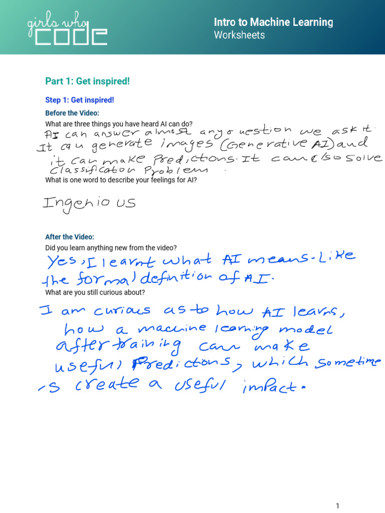 Intro To Machine Learning Worksheets | PDF