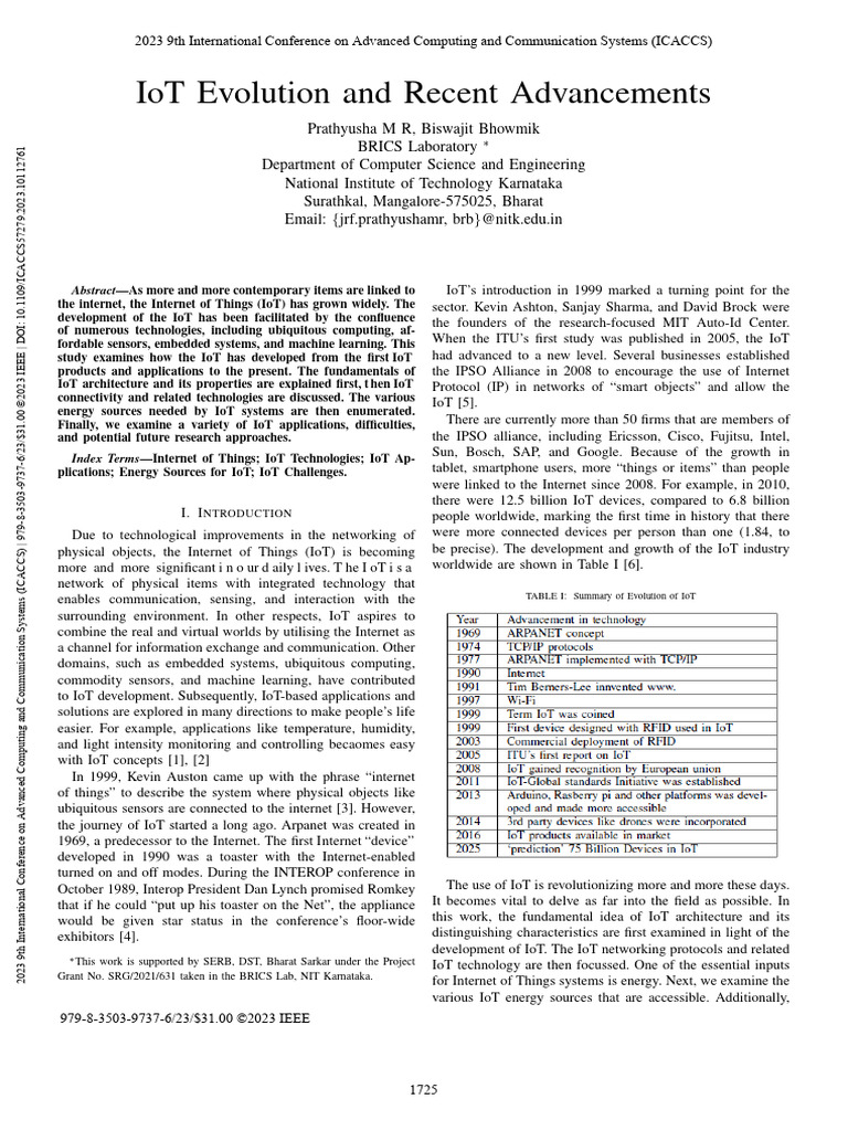 IoT Evolution and Recent Advancements | PDF