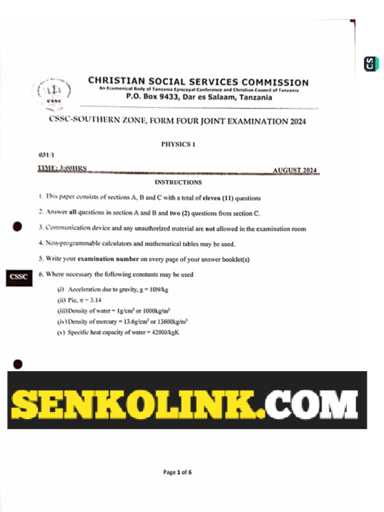 F4 Phys 1 CSSC Southern 2024 | PDF