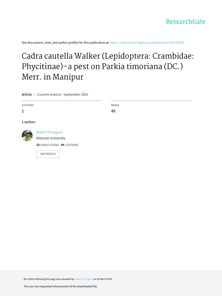 Cadra Cautella Walker Lepidoptera Crambi | PDF