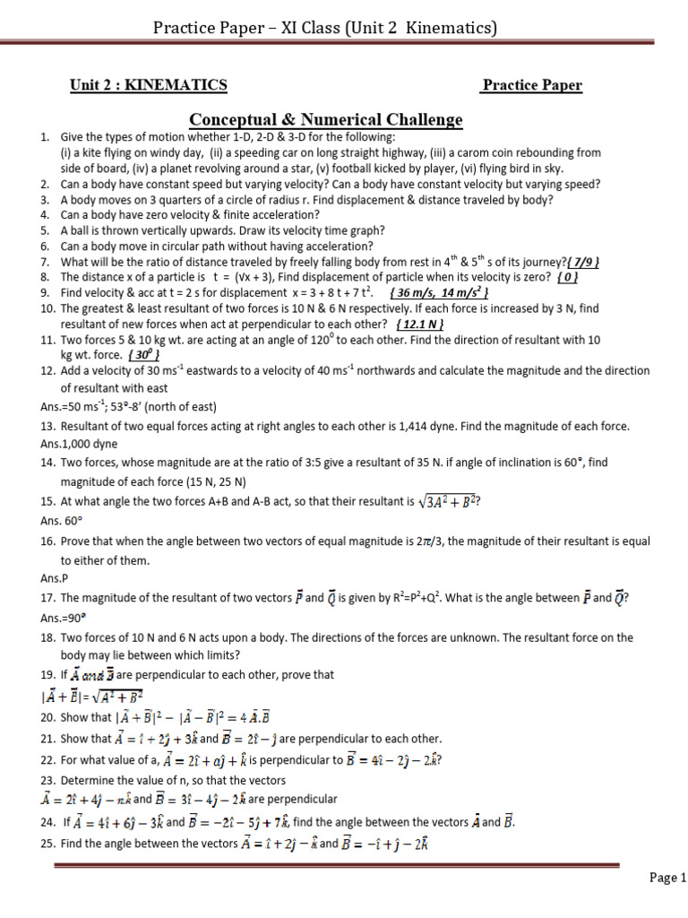 Practice Assign Kinematics | PDF
