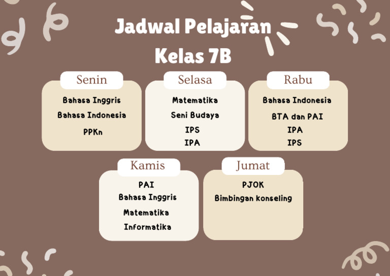 Jadwal Pelajaran Kelas 7B | PDF