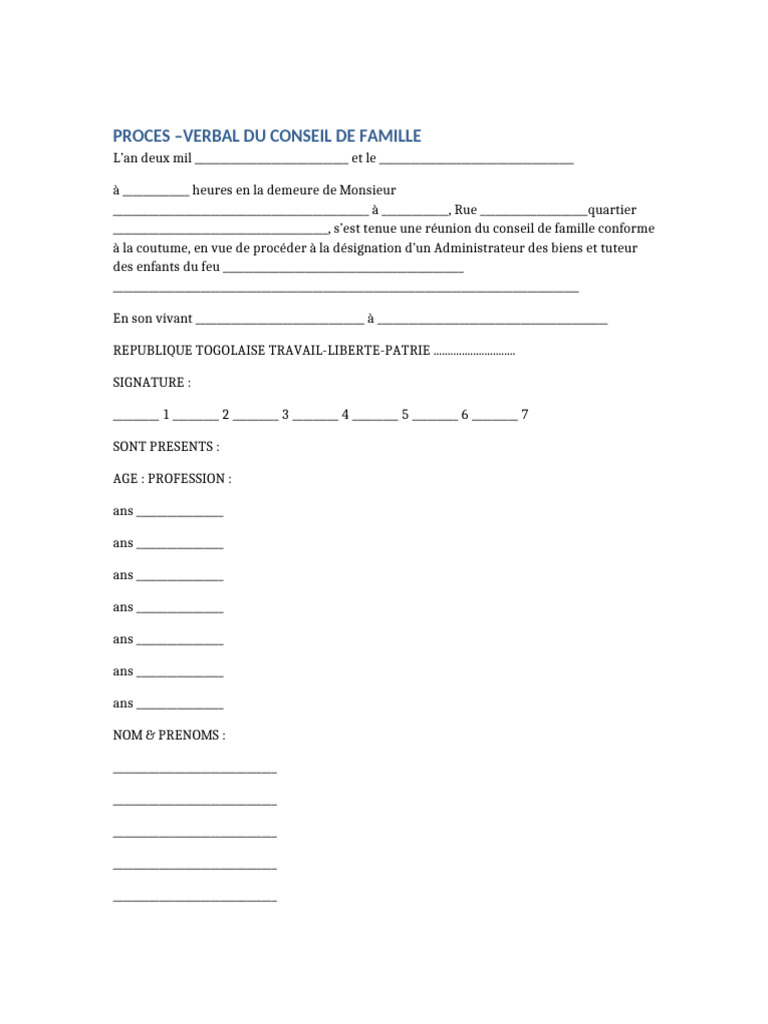 Proces Verbal Conseil de Famille | PDF