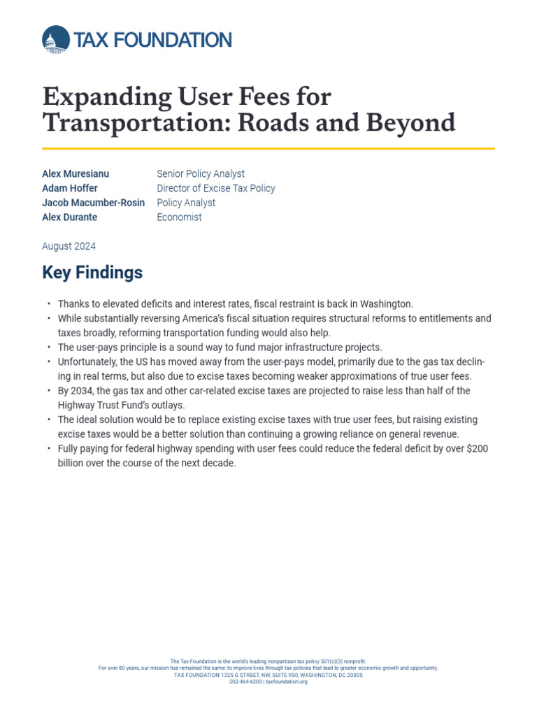 Expanding User Fees For Transportation Roads and Beyond | PDF