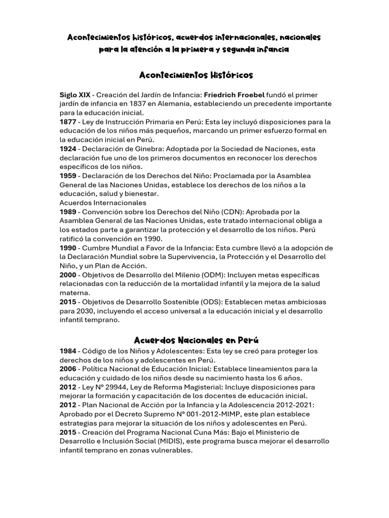 Historia y Acuerdos sobre Infancia | PDF | Educación de la primera infancia | Derechos de los niños