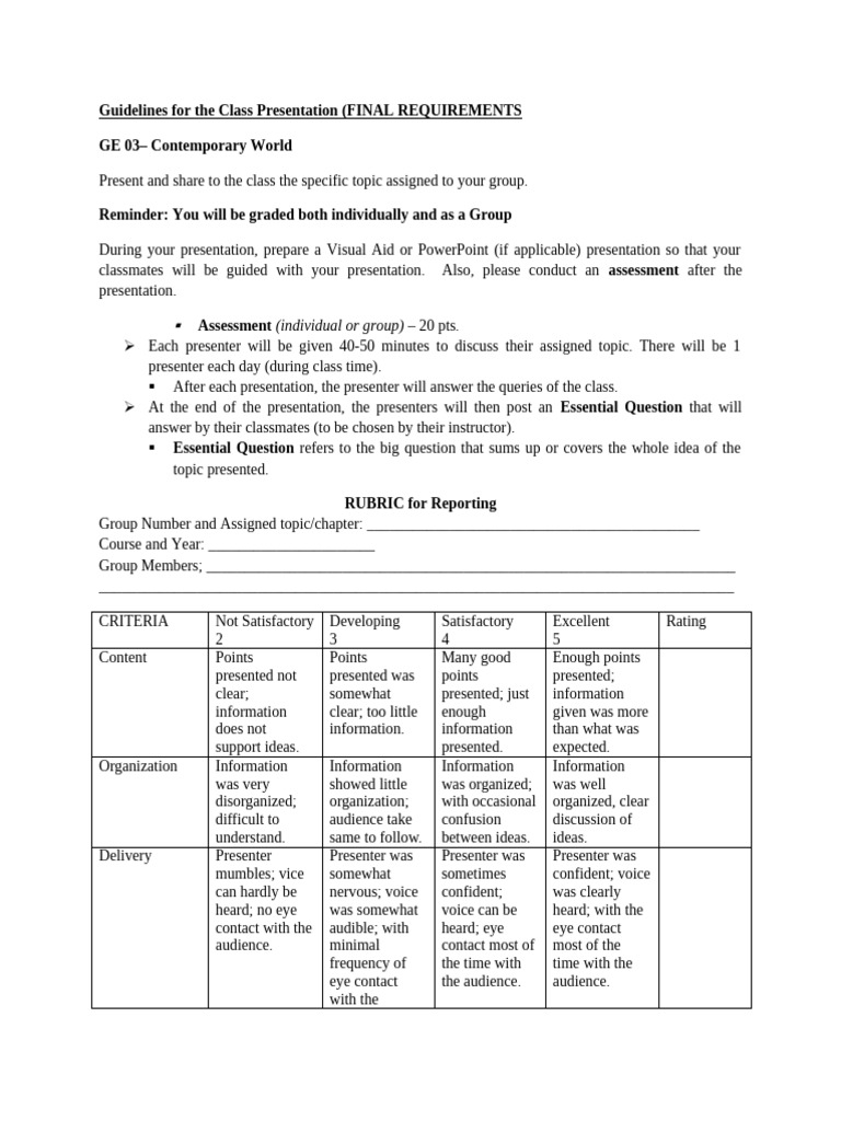 GE 3 - Guidelines and Criteria For Final Requirements (4 BSABE A) | PDF