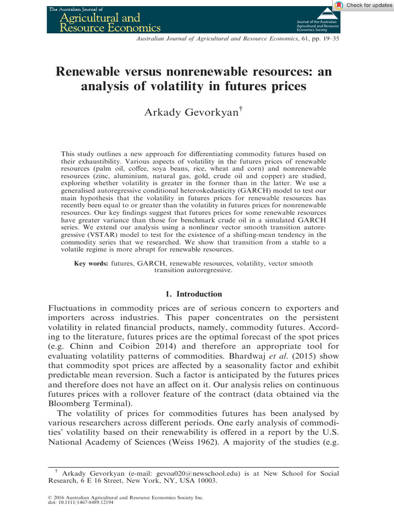 Aus J Agri Res Econ - 2016 - Gevorkyan - Renewable Versus Nonrenewable ...