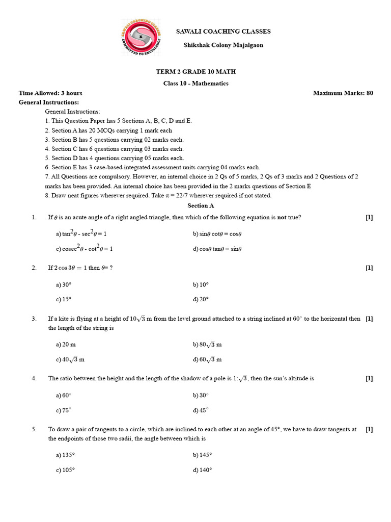 Term 2 Grade 10 Math | PDF